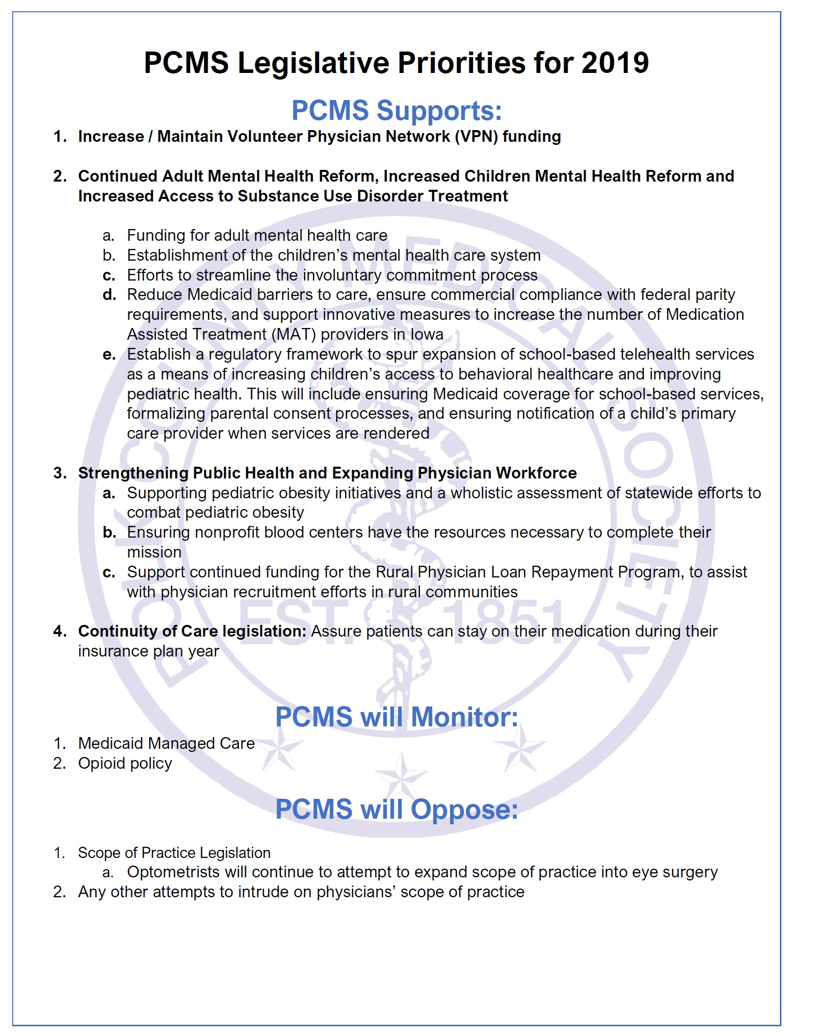 Legislative Priorities