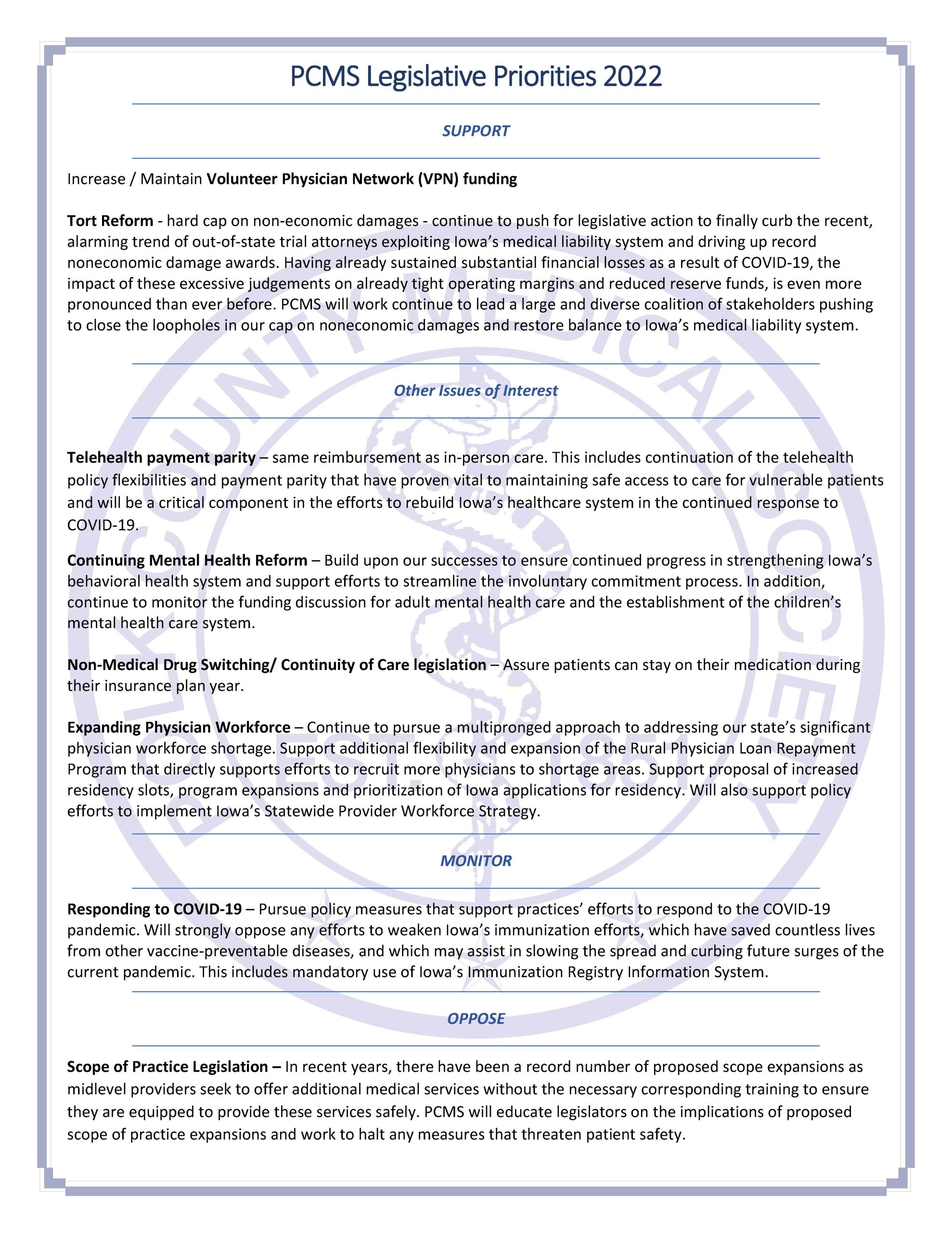 Legislative Priorities