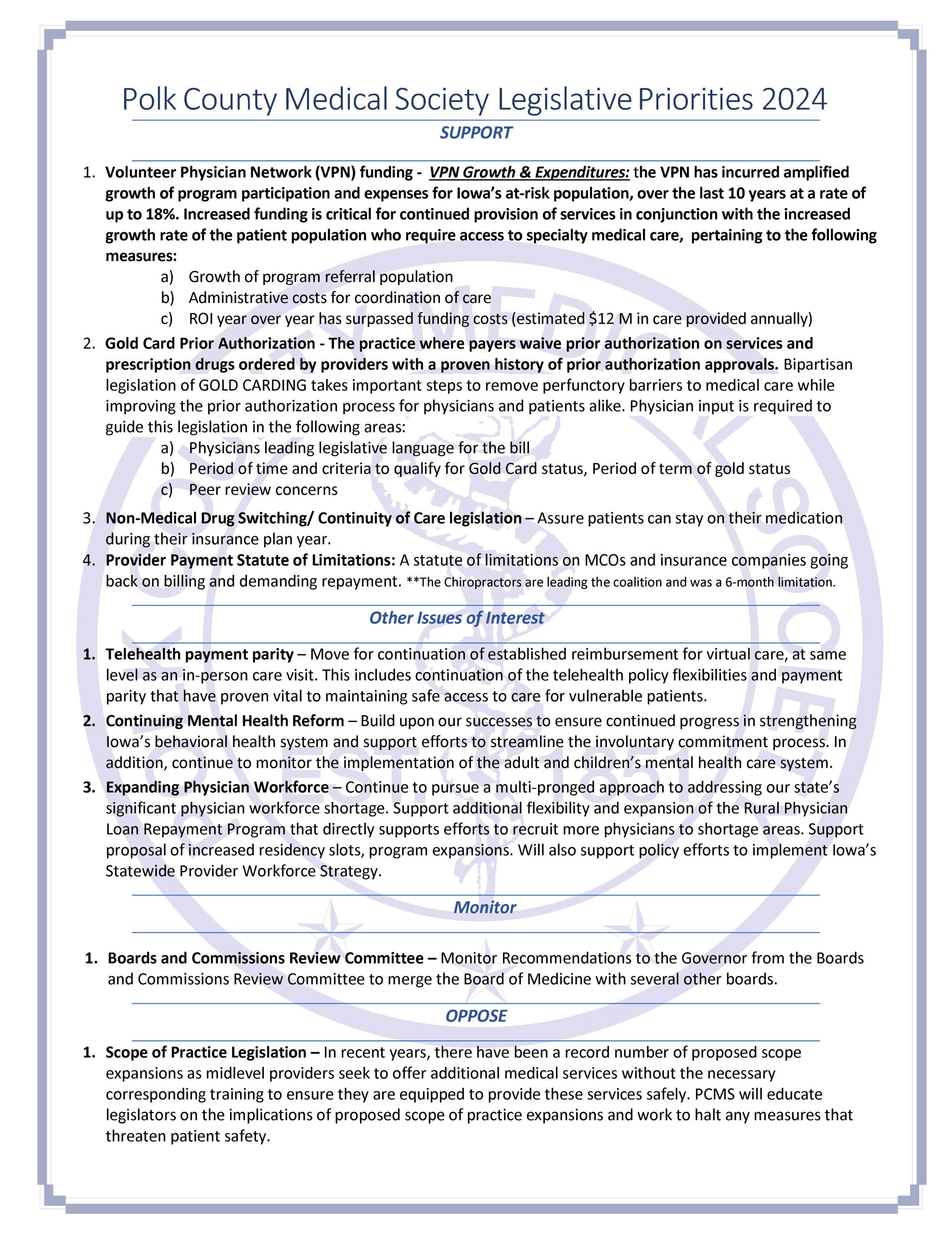 Legislative Priorities